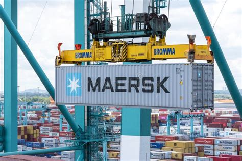 Maersk Owned Container Loaded By The Gantry Crane On The Container Ship