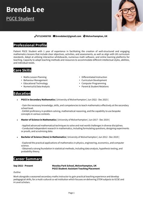 Pgce Student Cv Example Guide Get Noticed