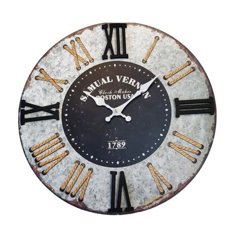 Horloge ronde métal ancien chiffres romains BOSTON