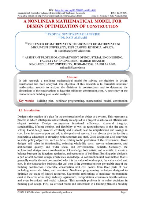 Pdf A Nonlinear Mathematical Model For Design Optimization Of
