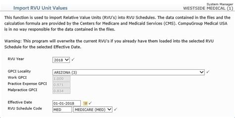 Import RVU Unit Values