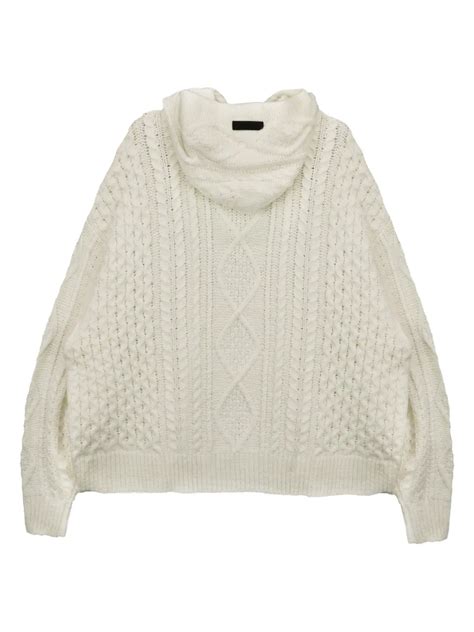 FEAR OF GOD ESSENTIALS logo贴花粗绞花针织连帽衫 中性色 FARFETCH CN