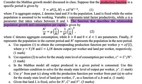 Consider The Malthus Growth Model Discussed In Class Suppose Course Hero