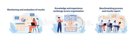 Benchmarking Analysis Set Detailed Vector Illustrations Showcasing Monitoring Stock