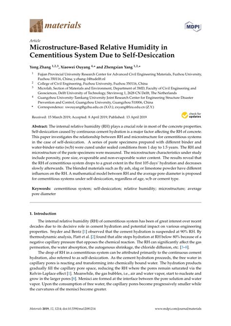 Pdf Microstructure Based Relative Humidity In Cementitious System Due To Self Desiccation