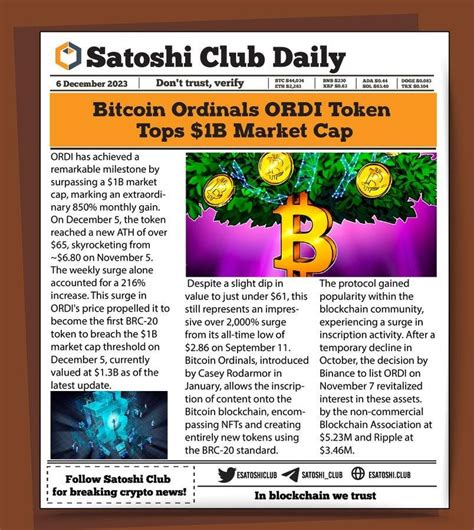 🚀bitcoin Ordinals Ordi Token Hits A Major Milestone 1b Market Cap