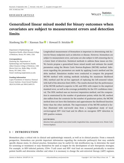Pdf Generalized Linear Mixed Model For Binary Outcomes When