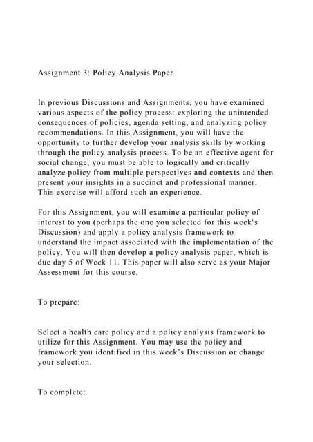 Assignment 2 Health Policy Proposal Analysis Policy Brief Docx
