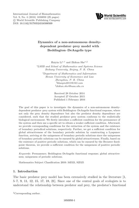 pdf dynamics of a non autonomous density dependent predator prey