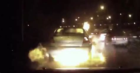 Car Becomes Fireball Watch Terrifying Moment Vehicle Explodes Into