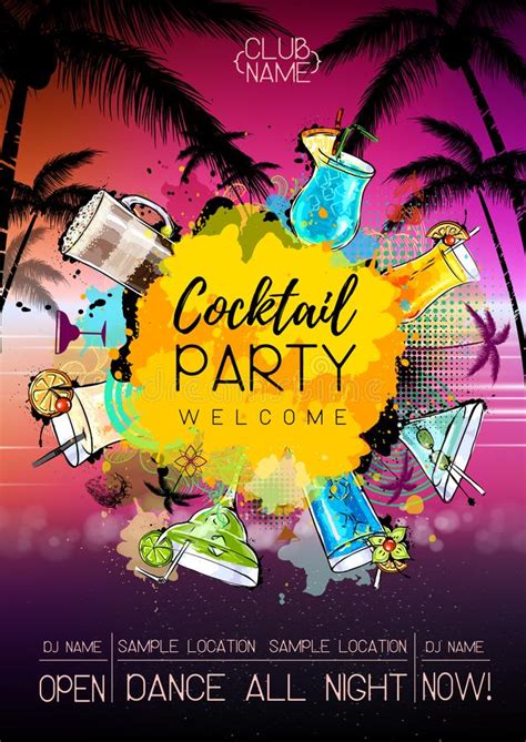 Summer Cocktail Party Poster Design Cocktail Menu Stock Vector