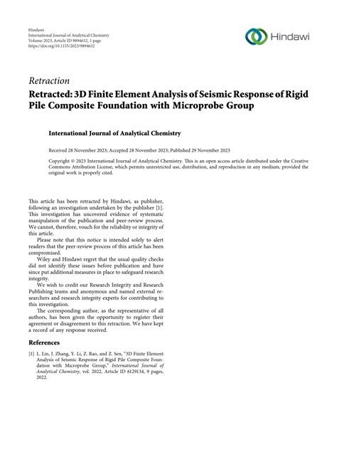 Pdf Retracted 3d Finite Element Analysis Of Seismic Response Of