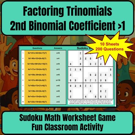 Factoring Trinomials Finding Second Binomial Coeff 1 Sudoku Math