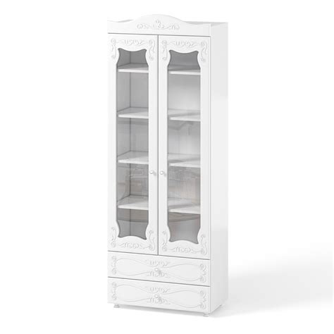 Шкаф витрина с 2 малыми стеклянными дверьми и ящиками Италия ИТ 46 белое дерево купить за