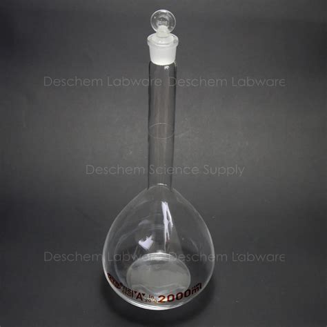 2000ml Glass Volumetric Flask Bottle With Stopper 2 Litre Lab Chemistry