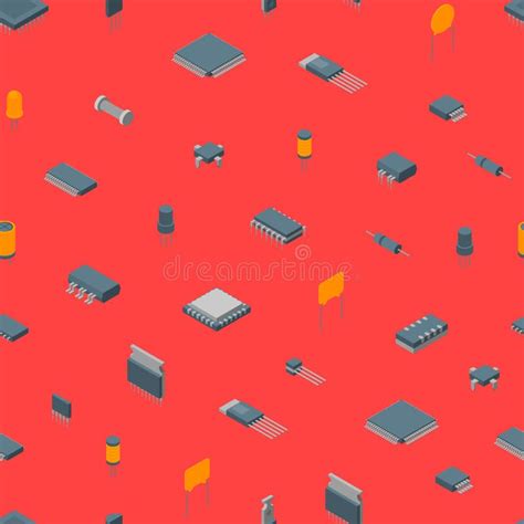 Computer Electronic Circuit Board Component Set Isometric View Vector