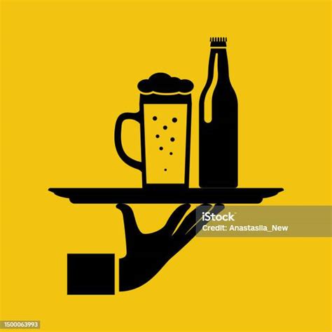 Black Silhouette Beer On A Tray Glass Of Beer Man Holding In Hand向量圖形及更