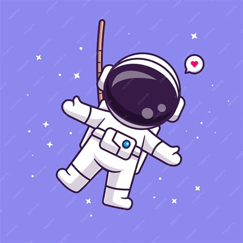 Astronaute Mignon Flottant Dans Lespace Avec Une Corde Icône Vectoriel