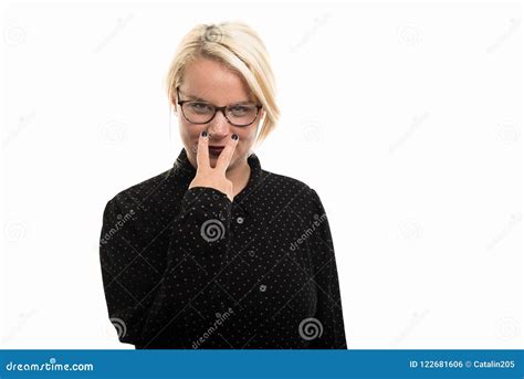 Blonde Female Teacher Wearing Glasses Showing Look Into My Eyes Stock
