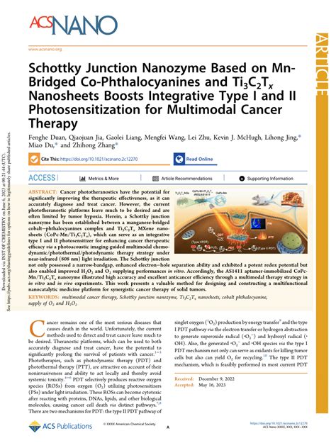 Pdf Schottky Junction Nanozyme Based On Mn Bridged Co Phthalocyanines And Ti3c2tx Nanosheets