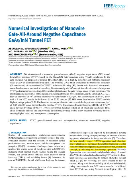 Pdf Numerical Investigations Of Nanowire Gate All Around Negative Capacitance Gaas Inn Tunnel Fet