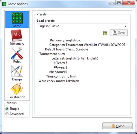 Configuration Presets Scrabble D Manual