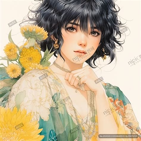 Ai创作图手绘向日葵美女 水彩向日葵女孩 日系美女插画 少女与花插画 唯美少女与花系列 手绘菊花美女 日系风格女孩插画 花季少女插画 向日葵花丛中的少女 菊花拟人 人物半身插画 数字美女插画