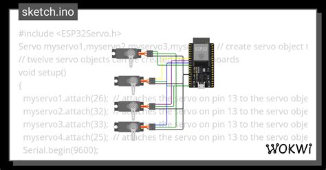 Four Servomotors Wokwi Esp32 Stm32 Arduino Simulator