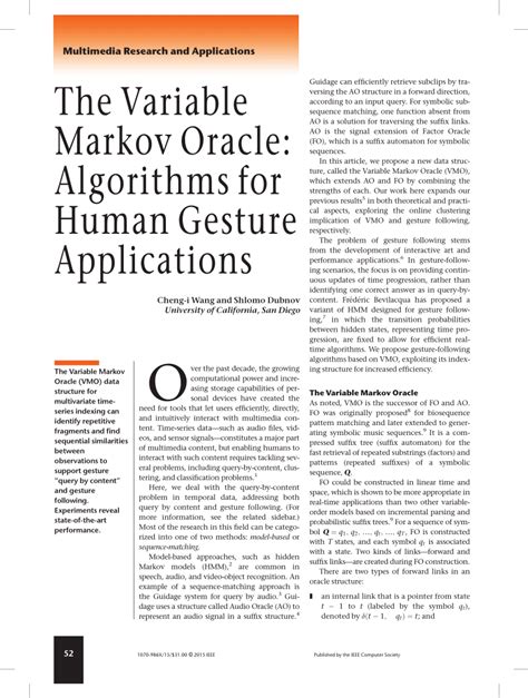 PDF The Variable Markov Oracle Algorithms For Human Gesture Applications