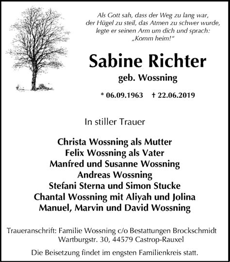 Traueranzeigen Von Sabine Richter Trauer In NRW De