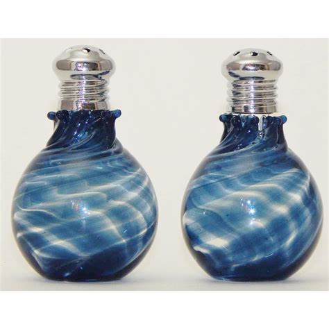 Blue Blown Glass Salt And Pepper Shaker 311 Four Sisters Art Glass