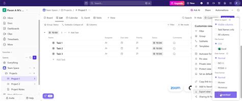 how to export from clickup tasks lists and docs 1 minute video guide