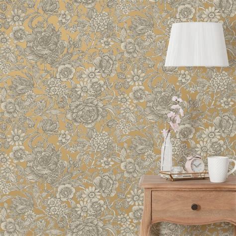 Dunelm Wild Garden Ochre Wallpaper Yellow Grey White Shopstyle Decor