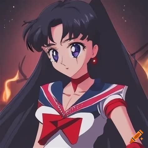 Sailor Mars From Sailor Moon With Long Black Hair And A Burning Aura