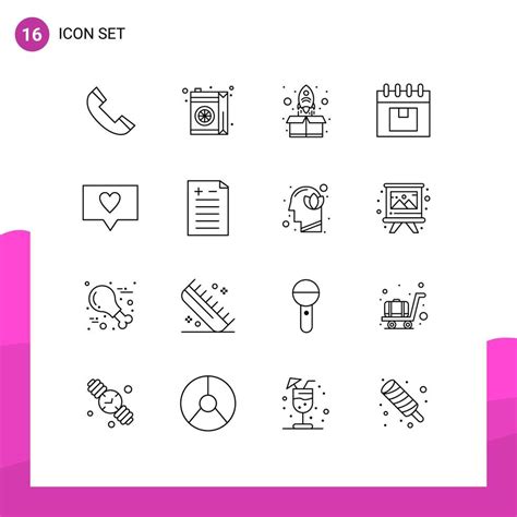 Mobile Interface Outline Set Of 16 Pictograms Of Like Planning Rocket
