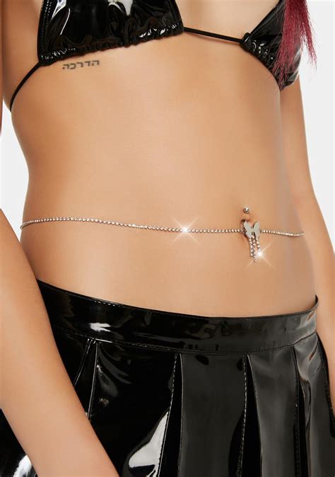 Rhinestone Butterfly Waist Chain Silver Dolls Kill