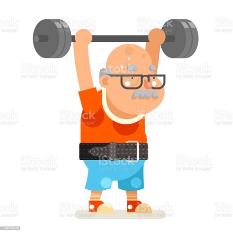 Powerlifting 피트 니스 건강 활동 성인 나이 남자 캐릭터 만화 평면 디자인 벡터 일러스트 레이 션의 할아버지 스포츠에
