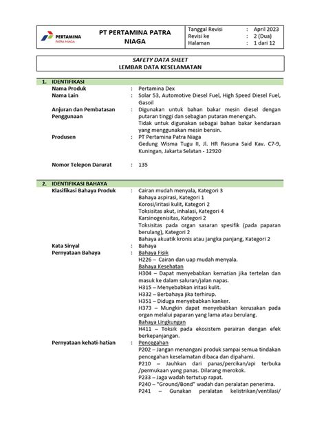 Data Sheet Pertamina Dex 50 Ppm Pdf