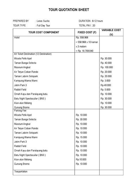 Tour Quotation Pdf Business