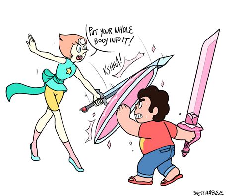 Steven Being Taught Swordfighting By Pearl Steven Universe Steven