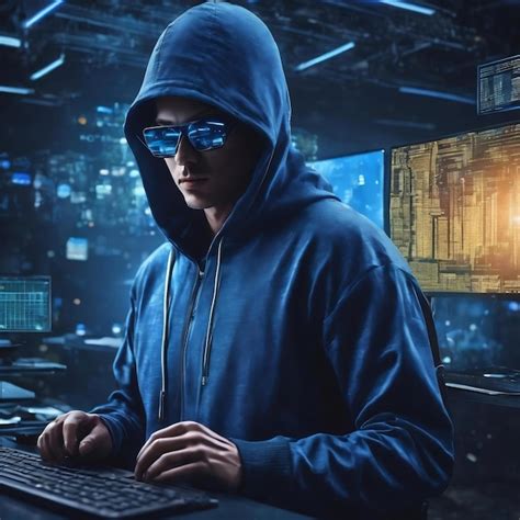 Premium Photo Data Technology Blue Background With Hacker Remixed Media