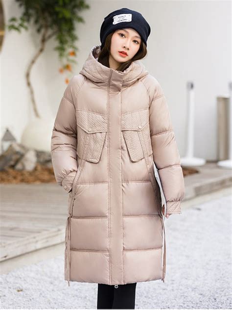 Badu Bg Зимни дълги палта за 2023 г Дамски плътни пухени якета с качулка и големи джобове