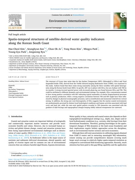 Pdf Spatio Temporal Structures Of Satellite Derived Water Quality