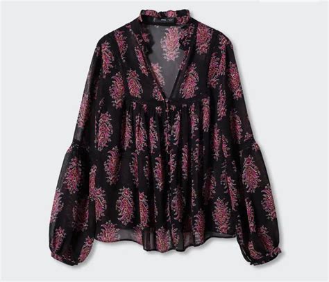 Mango Paisley Print Blouse Pistachio