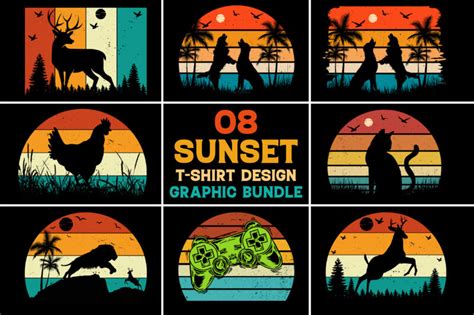 Sunset Retro Vintage T Shirt Design Graphic Vector Bundle