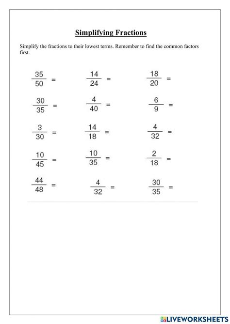 Simplifying Fractions Worksheet Primary Teaching Resource Worksheets Library