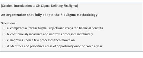 Solved Section Introduction To Six Sigma Other Process Chegg Com