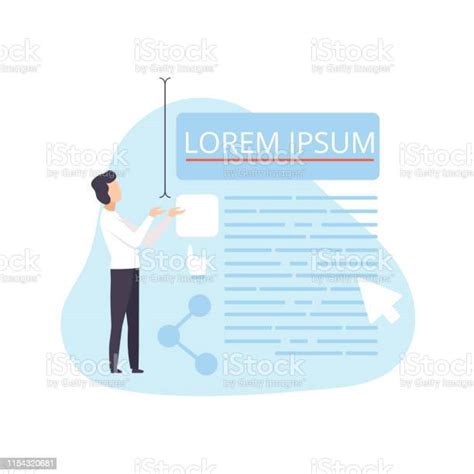 방문 페이지 디지털 콘텐츠 창조적 인 기술 프로세스 소셜 미디어 마케팅 벡터 일러스트 레이 션에 작업 하는 남자 개념에 대한