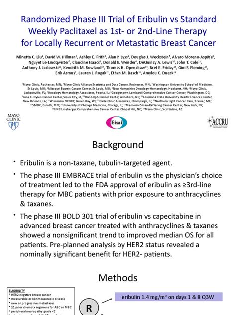 Randomized Phase Iii Trial Of Eribulin Vs Standard Weekly Paclitaxel As 1st Or 2nd Line Therapy