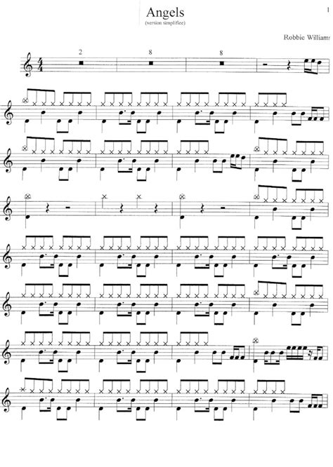 Angels Robbie Williams Simplified Drum Transcription Drum Sheet